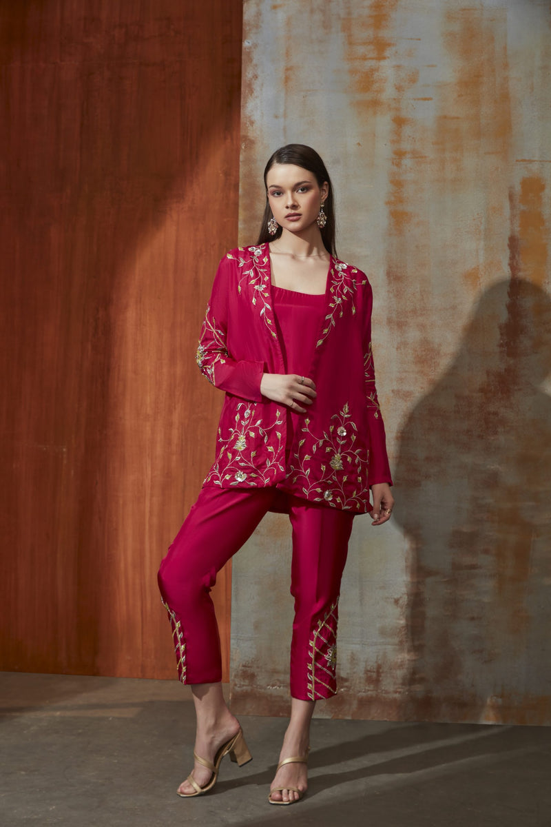Hand Embroiderd front open jacket Paired with slim Embroiderd Pant ...